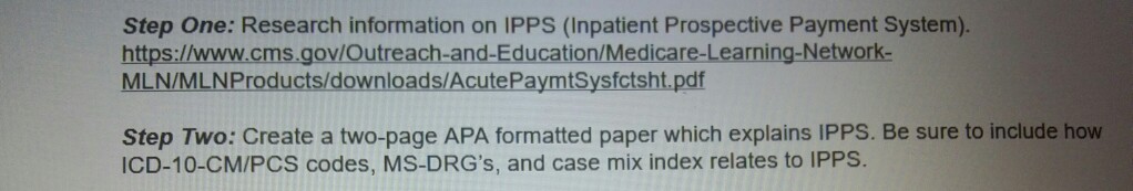 Solved Step One: Research information on IPPS (Inpatient | Chegg.com