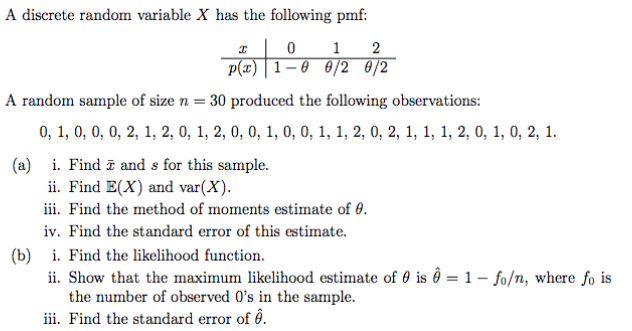Solved A discrete random variable X has the following pmf: | Chegg.com