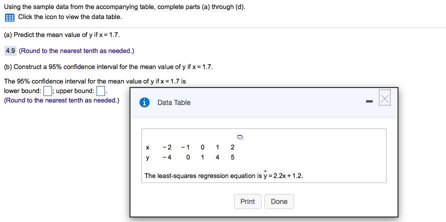Solved Using the sample data from the accompanying table, | Chegg.com