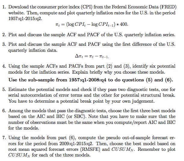 Download the consumer price index (CPI) from the | Chegg.com