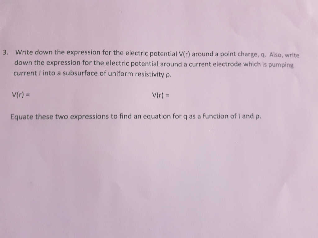 Solved Write down the expression for the electric potential | Chegg.com