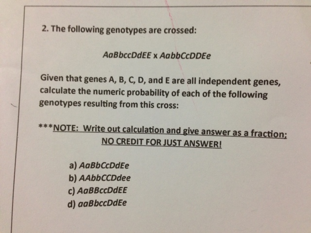 Solved The following genotypes are crossed: AaBbccDdEE x | Chegg.com