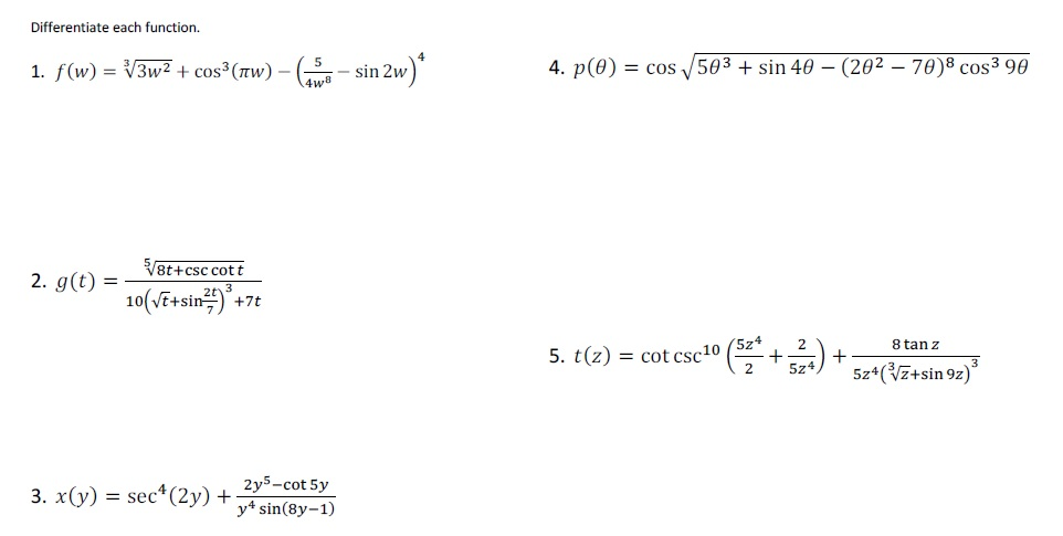 Solved Differentiate each function. f(w) = 3 square root | Chegg.com