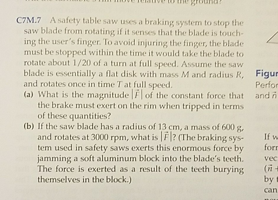 Solved lauve to the grouna C7M.7 A safety table saw uses a | Chegg.com