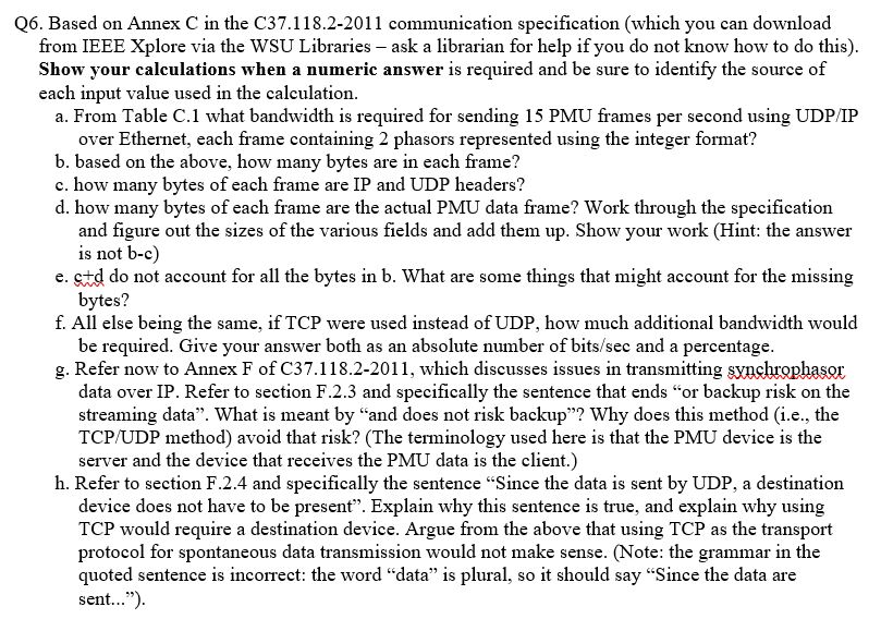 Q6. Based on Annex C in the C37.118.2-2011 | Chegg.com