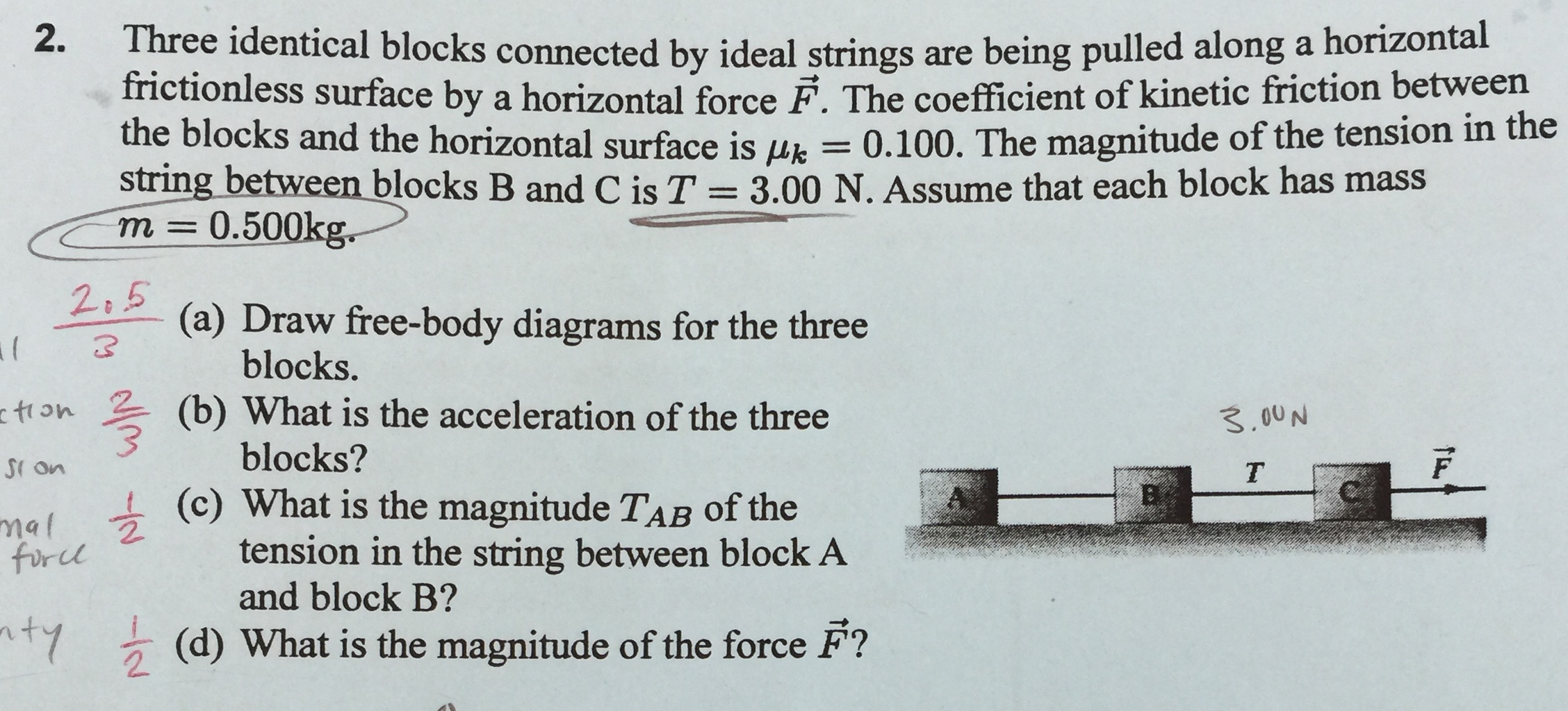 Solved Three identical blocks connected by ideal strings are | Chegg.com