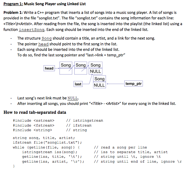 Solved Program 1 Music Song Player Using Linked List 