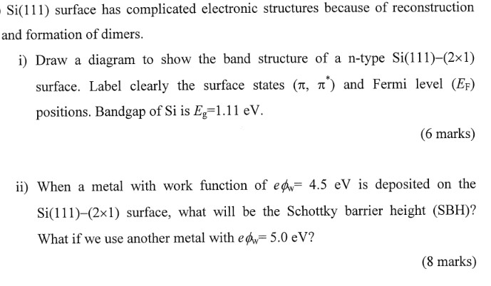 Solved Si(lll) surface has complicated electronic structures | Chegg.com