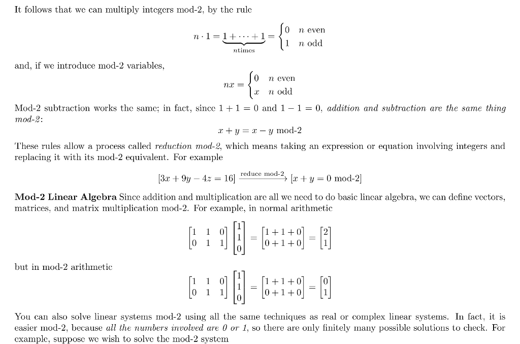 Solved 5. Mod-2 Arithmetic Mod-2 arithmetic is a common tool | Chegg.com