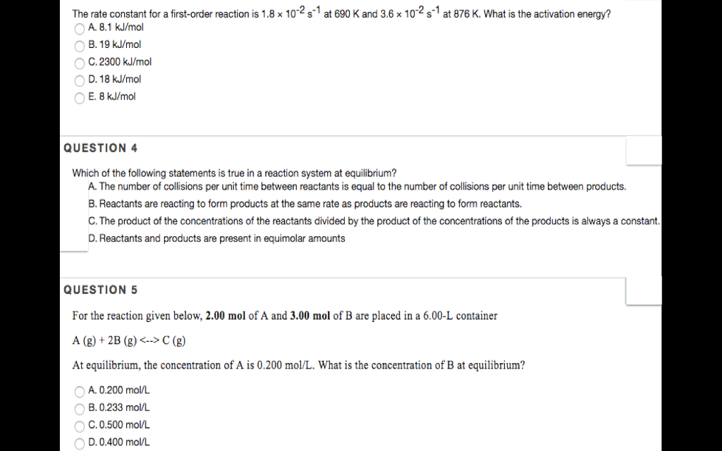 Solved The Rate Constant For A First Order Reaction Is 1 8