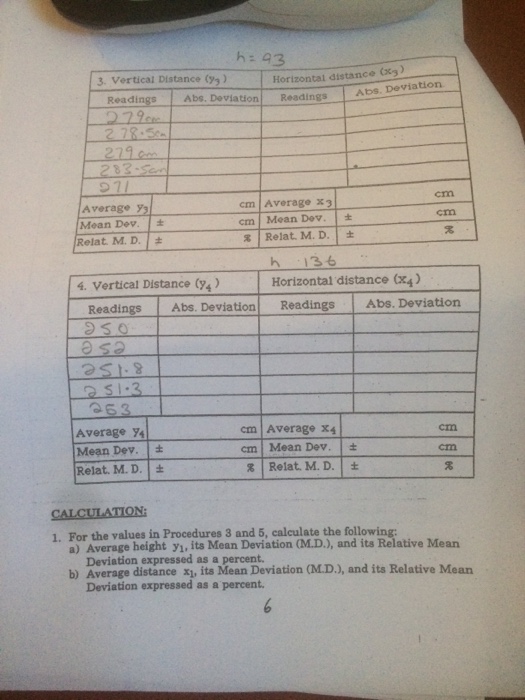 Solved For the values in Procedures 3 and 5, calculate the | Chegg.com