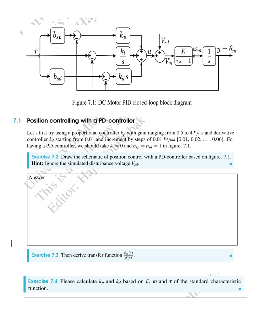 Solved sd TS sd Figure 7.1: DC Motor PID closed-loop block | Chegg.com