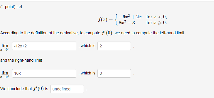 Solved Let f(x) = {-6x^2 + 2x for x Solved Let f(x) = {-6x^2 + 2x for x