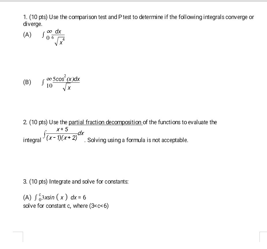 Solved 1. (10 pts) Use the comparison test and Ptest to | Chegg.com