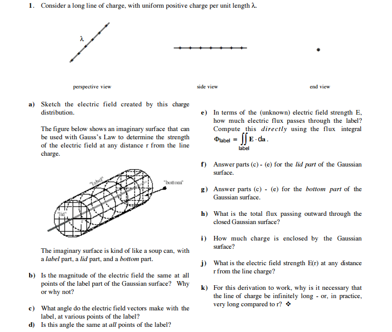 Solved Consider a long line of charge, with uniform positive | Chegg.com