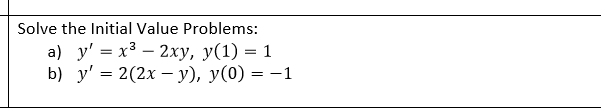 Solved Solve the Initial Value Problems: y' = x^3 - 2xy, | Chegg.com