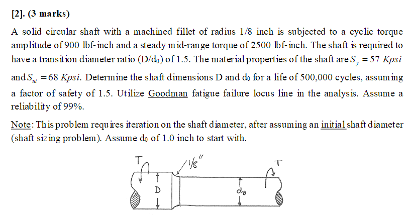 Solved 2. (3 marks) A solid circular shaft with a machined | Chegg.com