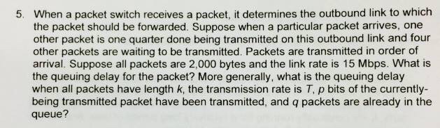 Solved 5 When a packet switch receives a packet, it | Chegg.com