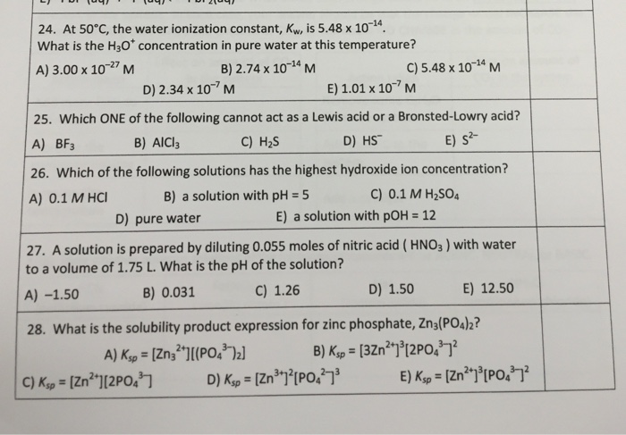 Solved At 50 degree C, the water ionization constant, K_W, | Chegg.com