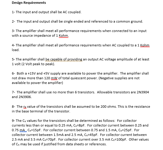 Design Requirements 1-The input and output shall be | Chegg.com