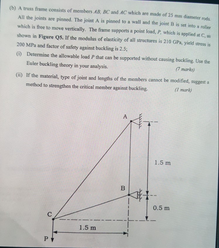 (Solved) - (b) A truss frame consists of members AB, BC and AC which are made... (1 Answer ...