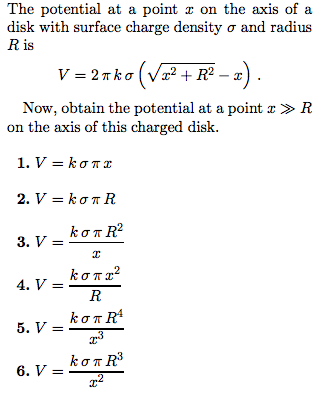 Solved The potential at a point x on the axis of a disk with | Chegg.com