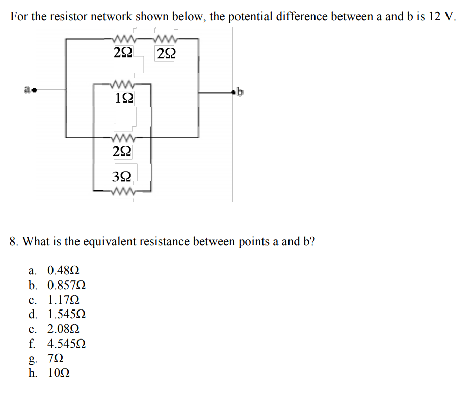 Solved For the resistor network shown below, the potential | Chegg.com