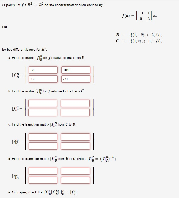 Solved 1 Point Let F R2 → R2 Be The Linear