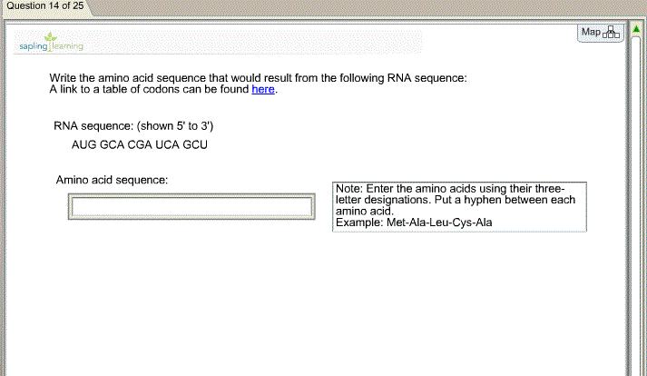 RNA sequence: (shown 5* to 3') AUG GCA CGA UCA GCU | Chegg.com