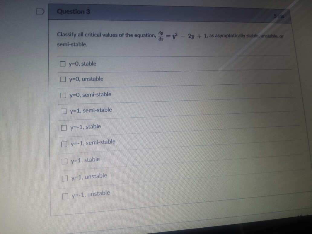 Solved Classify all critical values of the equation, ^= y2 - | Chegg.com