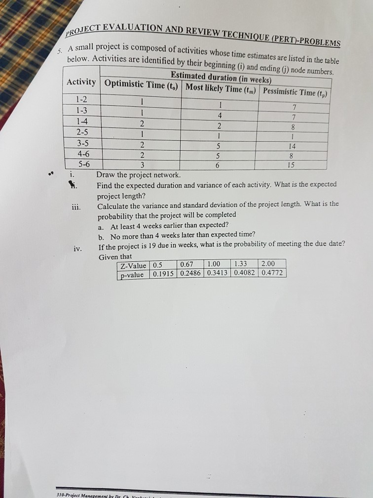 Solved EVALUATION AND REVIEW TECHNIQUE PERT-PROBLEMS all | Chegg.com
