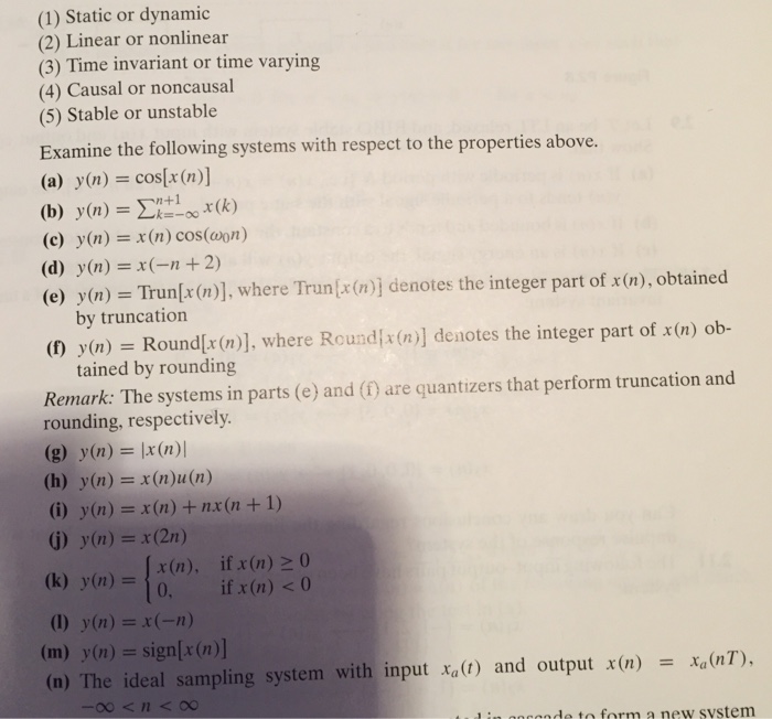 Solved (1) Static or dynamic (2) Linear or nonlinear (3) | Chegg.com