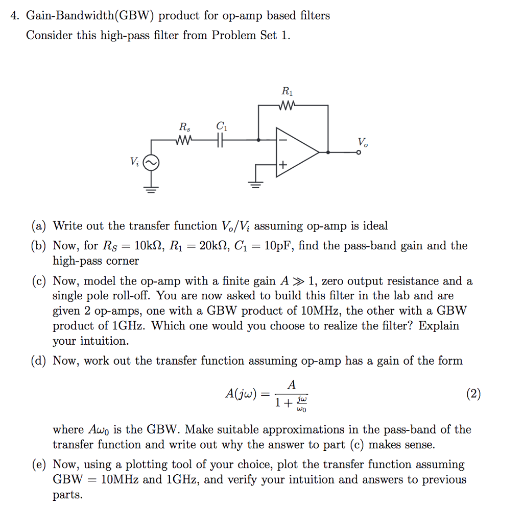 Solved 4 Gain Bandwidth Gbw Product For Op Amp Based