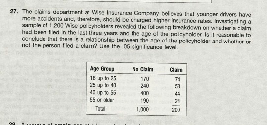 Solved 27. The claims department at Wise Insurance Company | Chegg.com