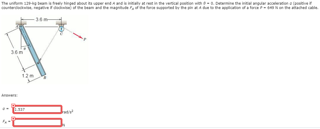 Solved The uniform 129 kg beam is freely hinged about its | Chegg.com