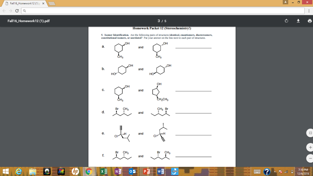 Solved Isomer Identification. Are the following pairs of | Chegg.com