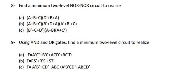 Solved Find A Minimum Two Level Nor Nor Circuit To Realize
