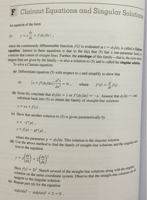 Solved An equation of the form (5) y = xdy/dx + f(dy/dx), | Chegg.com