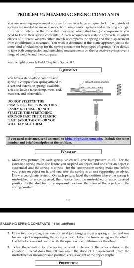 PROBLEM #1: MEASURING SPRING CONSTANTS You are | Chegg.com