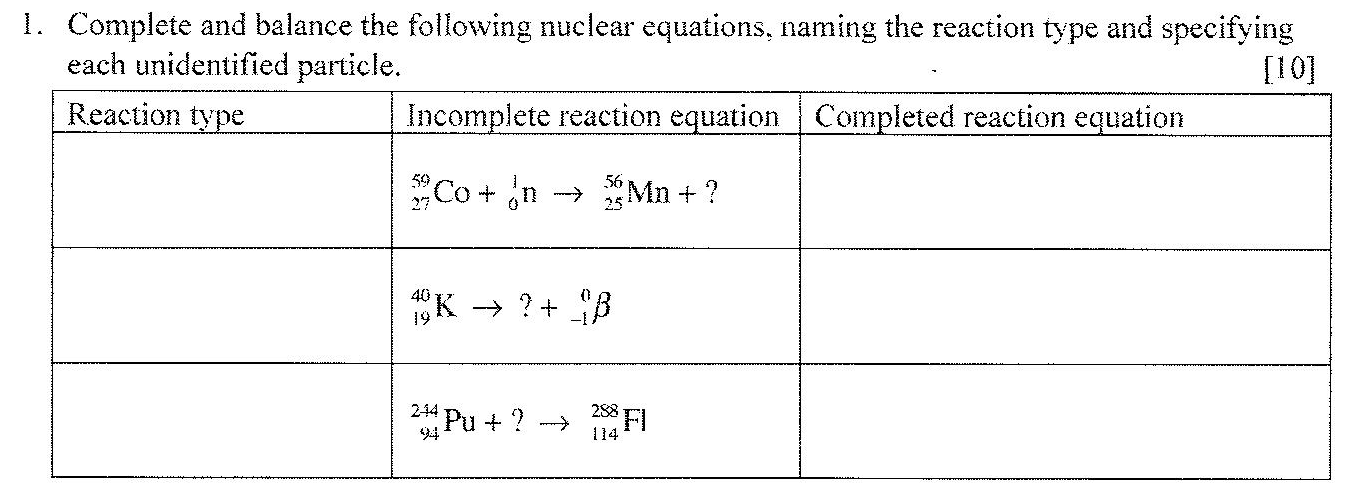 Solved Complete and balance the following nuclear equations, | Chegg.com