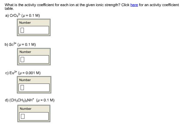 Solved What is the activity coefficient for each ion at the | Chegg.com