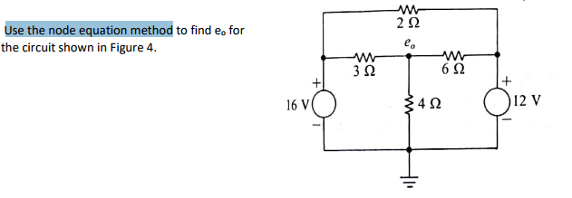 Solved 2Ω Use the node equation method to find eo for the | Chegg.com