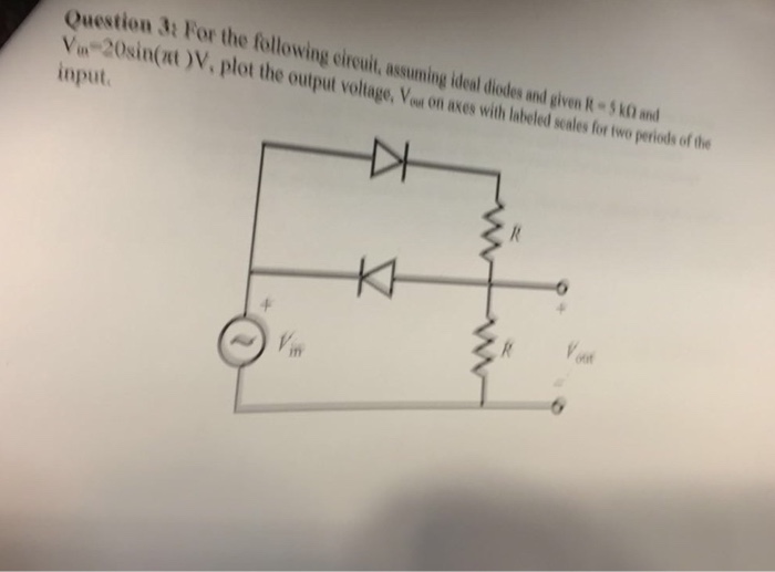 Solved For the following circuit, assuming ideal diodes and | Chegg.com