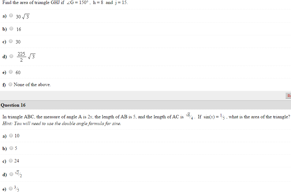 Solved Find the area of triangle GHJ if G = 150 degree,. h | Chegg.com