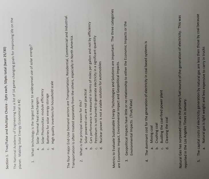 Solved Section 1. True/False and Multiple Choice -2pts each, | Chegg.com