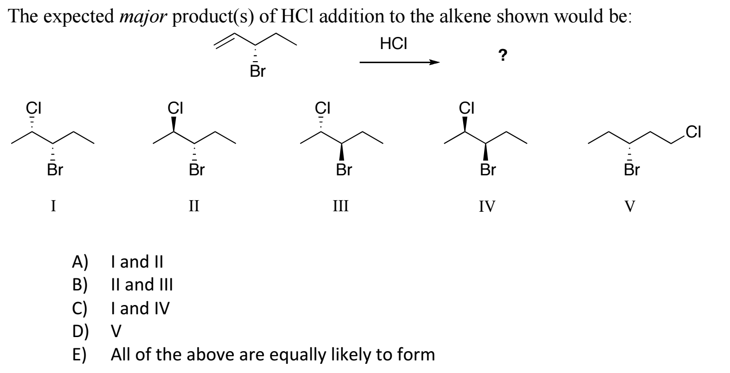 Solved The expected major product(s) of HC1 addition to the | Chegg.com