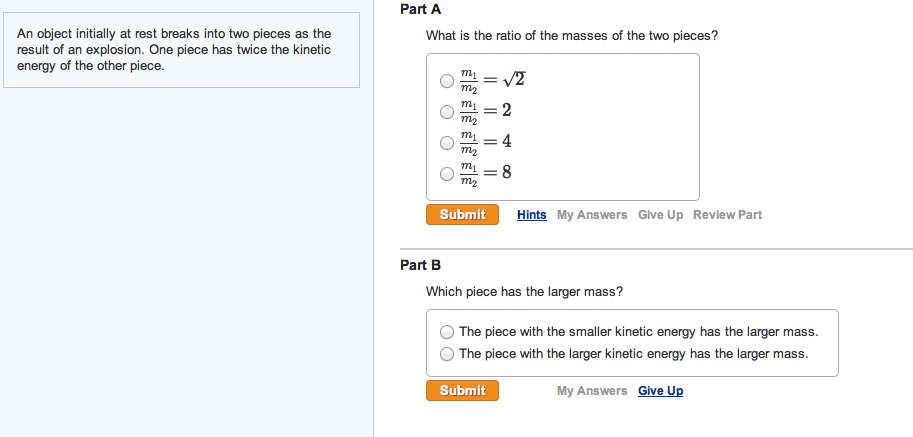 Solved An object initially at rest breaks into two pieces as | Chegg.com