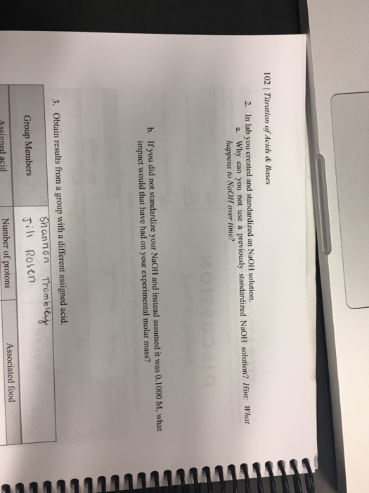 Solved In lab you created and standardized an NaOH solution. | Chegg.com