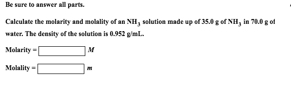 Solved Be sure to answer all parts. Calculate the molarity | Chegg.com