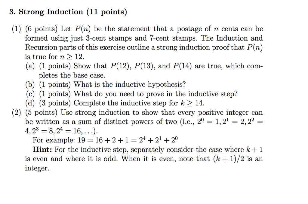 Solved 3. Strong Induction (11 points) (1) (6 points) Let | Chegg.com